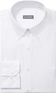 Van Heusen Mens Pinpoint Regular Fit Solid Button Down Collar Dress Shirt, White, 17.5 Neck 34-35 Sleeve