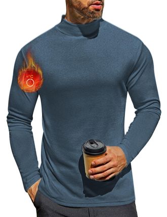 Ekouaer Herren Langarmshirt Thermo Langarm Unterhemd Warm Basic Rollkragenpullover Männer Thermoshirts Winter Oberteil Blau XXL