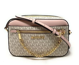 Michael Kors Jet Set East West Chain Crossbody Vanilla MK Powder Blush Pink Bundled with Jet Set Card Holder in Ballet