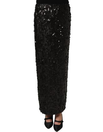 Dolce & Gabbana Womens Black Sequin High Waist Pencil Midi Skirt Nylon