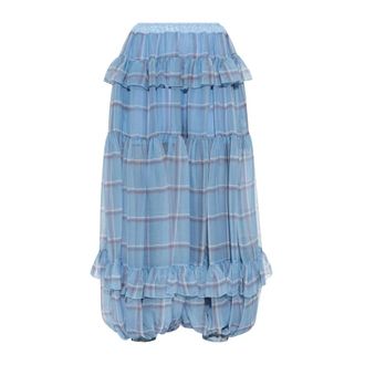 Chlo&eacute; Weite Seidenhose mit R&uuml;schen - - Skirts - Damen - Blau - XS