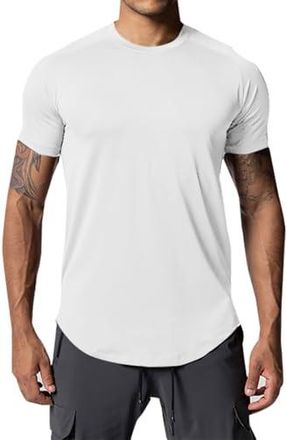 Generic T-shirt de sport fonctionnel pour homme - S&eacute;chage rapide - Avec ourlet allong&eacute; - Manches courtes - Respirant - Pour lentra&icirc;nement en plein air, Blanc.