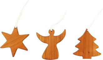 Mitienda 3er Set Baumschmuck aus Holz, Weihnachtsdeko, Stern Tannenbaum Engel, Christbaumschmuck