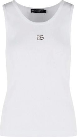 Dolce & Gabbana Femme, Tops, Blanc, Taille: 40 FR Canale Logo Strass Tank Top