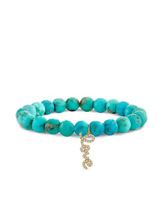 Sydney Evan bracelet Love Script en or 14ct serti de turquoise et de diamants
