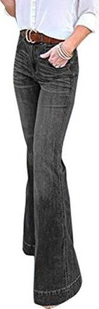 Minetom Femmes Taille Haute Denim Flared Pantalons &Eacute;vas&eacute; Jambe Large Casual Bootcut Stretch Jeans Pants Z1 Noir XS