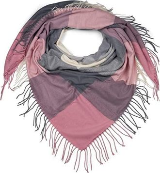 styleBREAKER &eacute;charpe carr&eacute;e XXL, plaid avec motif &agrave; carreaux et longues franges, hiver, &eacute;tole, foulard 01017116, couleur:Rose-gris-cr&egrave;me