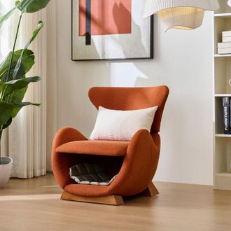 STILVORA Fauteuil de D&eacute;tente avec Niche pour Animal, Design Requin-Baleine, Tissu Anti-Griffures, Cadre en Bois, Rouge Brique