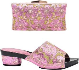 Generic Ensemble de chaussures et sac pour femme avec strass scintillants et fleurs - Sac &agrave; main &eacute;l&eacute;gant - Sandales &agrave; enfiler pour soir&eacute;e, mariage, 38, 41.5 E