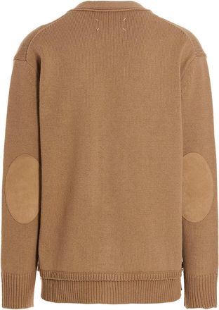 Maison Margiela Wool-Blend with Suede Elbow Patches Cardigan - Camel