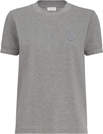 Brunello Cucinelli Stretch Cotton Piqu&eacute; T-shirt With Sparkling Cotton Knit Inserts