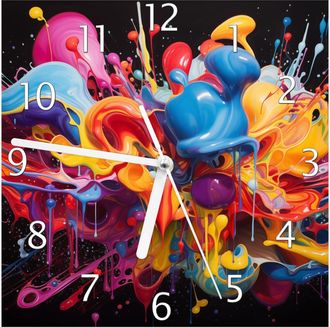 Wallario Design-Wanduhr Farbexplosion aus Glas, Motiv-Uhr Größe 20 x 20 cm, weiße Zeiger
