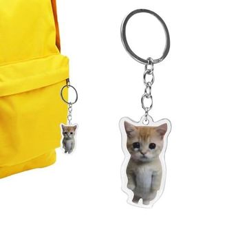 Generic Porte-cl&eacute;s en forme de chat banane | sons de pleurs faisant des crochets en forme de chat banane - Cha&icirc;ne en acrylique 2D pour sacs &agrave; dos, portefeuill