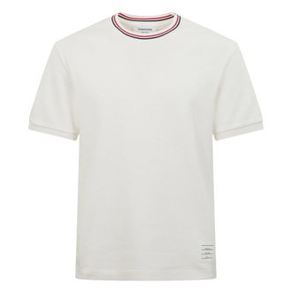 Thom Browne Homme, Tops, Blanc, Taille: L T-shirt en coton à manches courtes