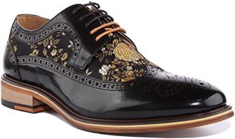 Justinreess England Ross Chaussures Richelieu &agrave; Lacets en Cuir pour Homme Motif Floral, Noir 2/3 (EU 41)