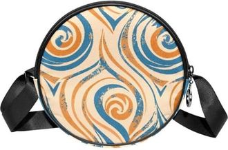 Generic Petit sac &agrave; bandouli&egrave;re Circle pour femme, motif feuille artistique, sac &agrave; dos avec fermeture &eacute;clair, bretelles r&eacute;glables, sac &agrave; main rond d&eacute;contract&eacute;