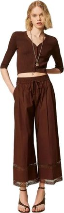 Twinset Femme, Pantalons, Brun, Taille: 38 FR Pantalon en coton stretch