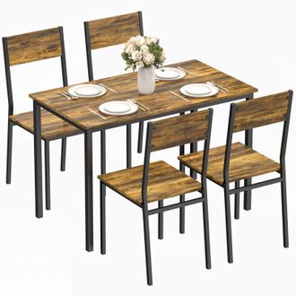 HOMCOM Ensemble table salle &agrave; manger avec 4 chaises - HOMCOM - 4 personnes - industriel - m&eacute;tal et bois - 108 x 60 x 76 cm - brun rustique