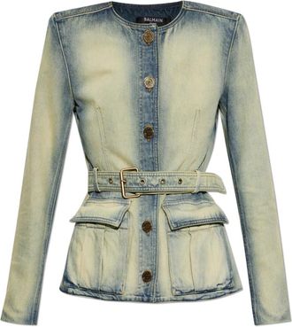 Balmain Femme, Vestes, Bleu, Taille: 36 FR Denim Belted Blazer