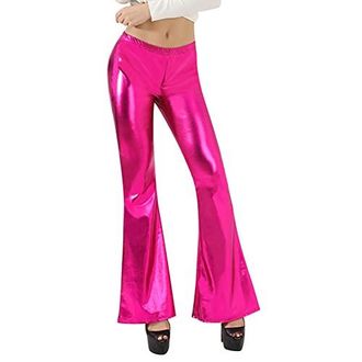 Generic Costume de Carnaval pour Femme - Pantalon &eacute;vas&eacute; m&eacute;tallis&eacute; Brillant avec Jambes Larges, Leggings Palazzo &eacute;vas&eacute;s, Pantalon de Danse Glamour pour f&ecirc;te et