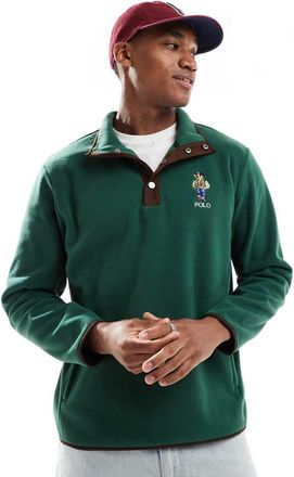 Polo Ralph Lauren Sweatshirt aus Polarfleece in Dunkelgrün im College-Stil mit Bärenlogo
