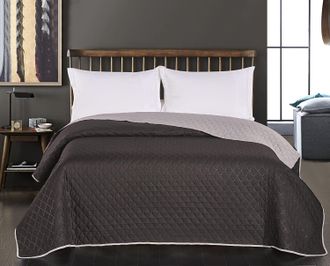 Decoking Tagesdecke Bettüberwurf 170x210 cm Schwarz Grau Steppdecke Überwurf Zweiseitig Gesteppt Prägemuster Rauten Anthrazit Stahl Paul 170 x 210 cm