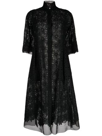 Shiatzy Chen manteau en dentelle &agrave; coupe longue - Noir