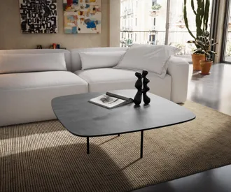 DELIFE Couchtisch Edge Boot 90x90 cm Keramik Beton Grau Trive Edelstahl geb&uuml;rstet, Couchtische