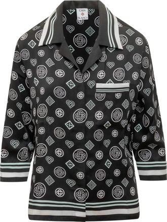 Casablanca Femme, Blouses et Chemises, Noir, Taille: 42 FR Monogram Pyjama Silk Satin Shirt