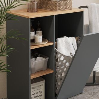 Vicco Armoire de salle de bain Viktor, Anthracite/ch&ecirc;ne dor&eacute;, 68x88.2cm avec des &eacute;tag&egrave;res ouvertes