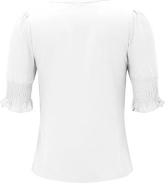 Generic Chemise daffaires boutonn&eacute;e pour femme - Col en V - Manches bouffantes - Couleur unie - Chemise blanche &agrave; manches longues pour femme, blanc, L