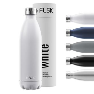 FLSK Trinkflasche - Premium Edelstahl Thermosflasche - 100 % auslaufsicher & kohlensäuregeeignet - hält 24 h kalt & 18 h heiß - BPA-frei (white, 1000 ml)