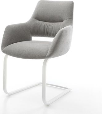 DELIFE Freischwinger Yago-Flex mit Armlehnen Strukturstoff Soft Grau Freischwinger flach Wei&szlig; Taschenfederkern, Esszimmerst&uuml;hle