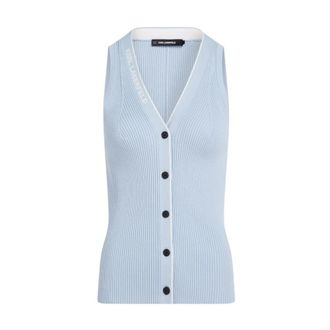 Karl Lagerfeld Logo Detail &Auml;rmelloser Cardigan - - Tops - Damen - Blau - XS