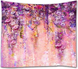 A.Monamour Wandteppiche Rosa Und Violette Farbe Glyzinien Blumen Aquarellmalerei Bokeh Lila Blumenhintergrunddruckgewebe Wandteppich Wandbehänge Für Schlafzimmer