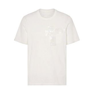 Maison Margiela Homme, Tops, Blanc, Taille: XL T-shirt en jersey de coton &agrave; bandes