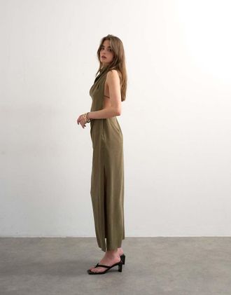 Topshop Midikleid in Gr&uuml;n mit drapiertem Detail-Keine Farbe