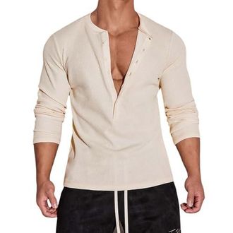 Generic T-shirt dentraînement athlétique à manches longues pour homme, coupe ajustée, évacuation de lhumidité, cyclisme, fitness, blanc, XXL