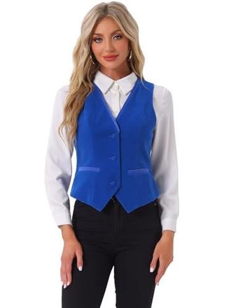 Allegra K Gilet R&eacute;tro en Velours de Costume dHalloween pour Femme Col en V Dos nageur Gilet Steampunk Bleu roi XL