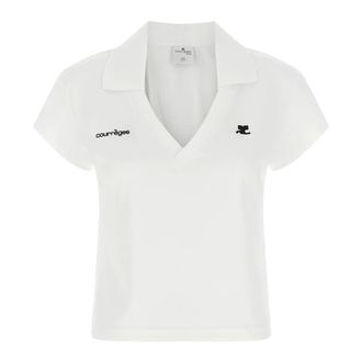 Courr&egrave;ges Femme, Tops, Blanc, Taille: 40 FR T-Shirt Court de Sport &agrave; Col en V