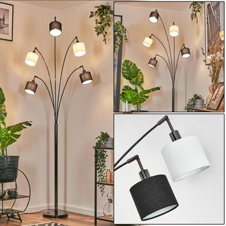 HOFSTEIN Stehleuchte Bassagoda, moderne Stehlampe mit Marmorfuß aus Metall/Stoff in Schwarz/Chromfarben/Weiß, verstellbare Leuchte mit Fußschalter, E14, Wohnzi