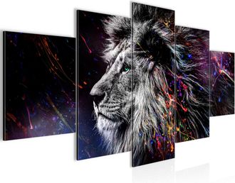 Runa Art Bilder L&ouml;we 200 x 100 cm 5 Teilig XXL Wanddekoration Design Schwarz Bunt 039551a