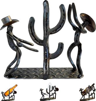 Generic Western Cowboy & Kaktus Weinflaschenhalter, Metall-Weinregal-Skulptur Mit Cowboyhut-Figuren, Weinflaschenhalter F&uuml;r Whiskey, F&uuml;r Die Hausbar, Den Esst