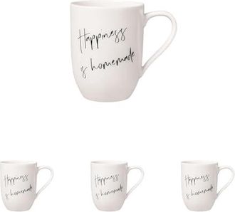 Villeroy & Boch Statement Becher Mit Henkel Happiness Is Homemade 11,5X8X10,5 Cm, Wei&szlig;e Porzellan Tasse 280 Ml (Packung mit 4)