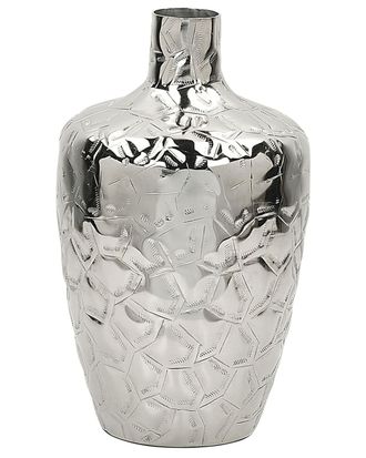 Beliani Blumenvase aus Metall in Silber 33 cm kegelförmige Deko-Vase Glamour Stil Inshas