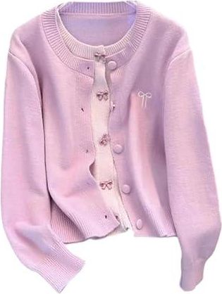 Generic Cardigan en tricot dautomne &agrave; manches longues d&eacute;contract&eacute; chic noeud faux manteau deux pi&egrave;ces pour femme, violet, S
