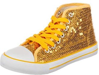 Brandsseller Baskets mi-Hautes à Paillettes pour Femmes - Chaussures Brillantes avec Lacets - Confortables et stylées pour Tous Les Jours et Les fêtes - Jaune