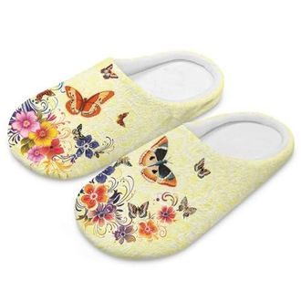 Coloranimal Pantoufles de spa &agrave; bout ferm&eacute; pour femme, chaussures dint&eacute;rieur en coton et lin, pantoufles dint&eacute;rieur en coton, Vintage Papillon Floral, 38.5/39.5 E