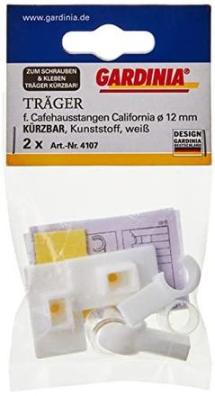 Gardinia Träger für Caféhausstange California mit Ø 12 mm, Für Scheibenstangen, Länge: 2,7 cm, Kunststoff, Weiß, 2 Stück
