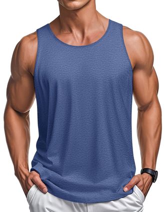 Magcomsen Sport Tanktop Herren Outdoor Achselshirts Baumwolle Fitnessshirt Leicht Muskelshirt f&uuml;r L&auml;ssige, Graublau, 3XL